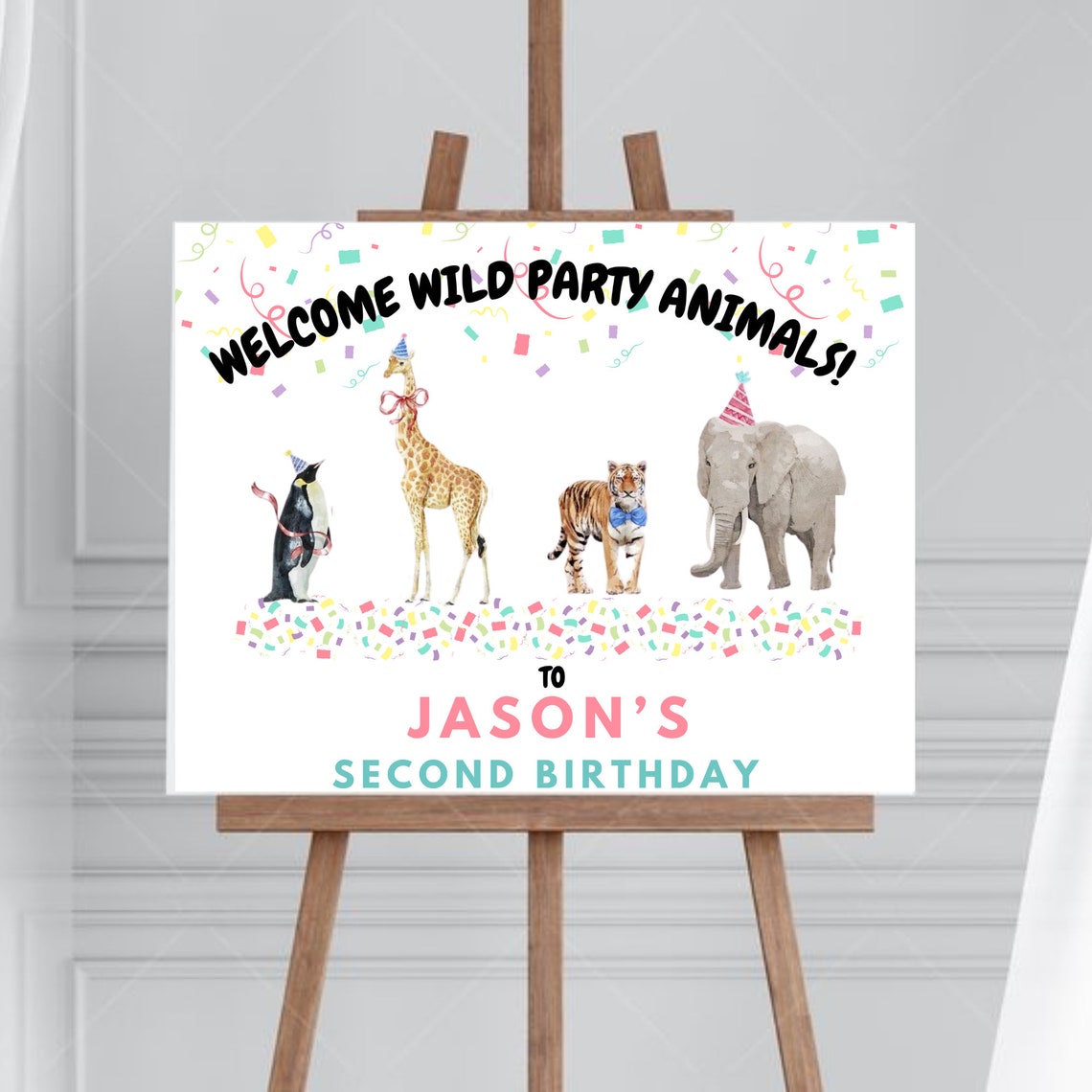 Editable Zoo Safari Welcome Jungle Sign, Party Animals Sign, Birthday ...