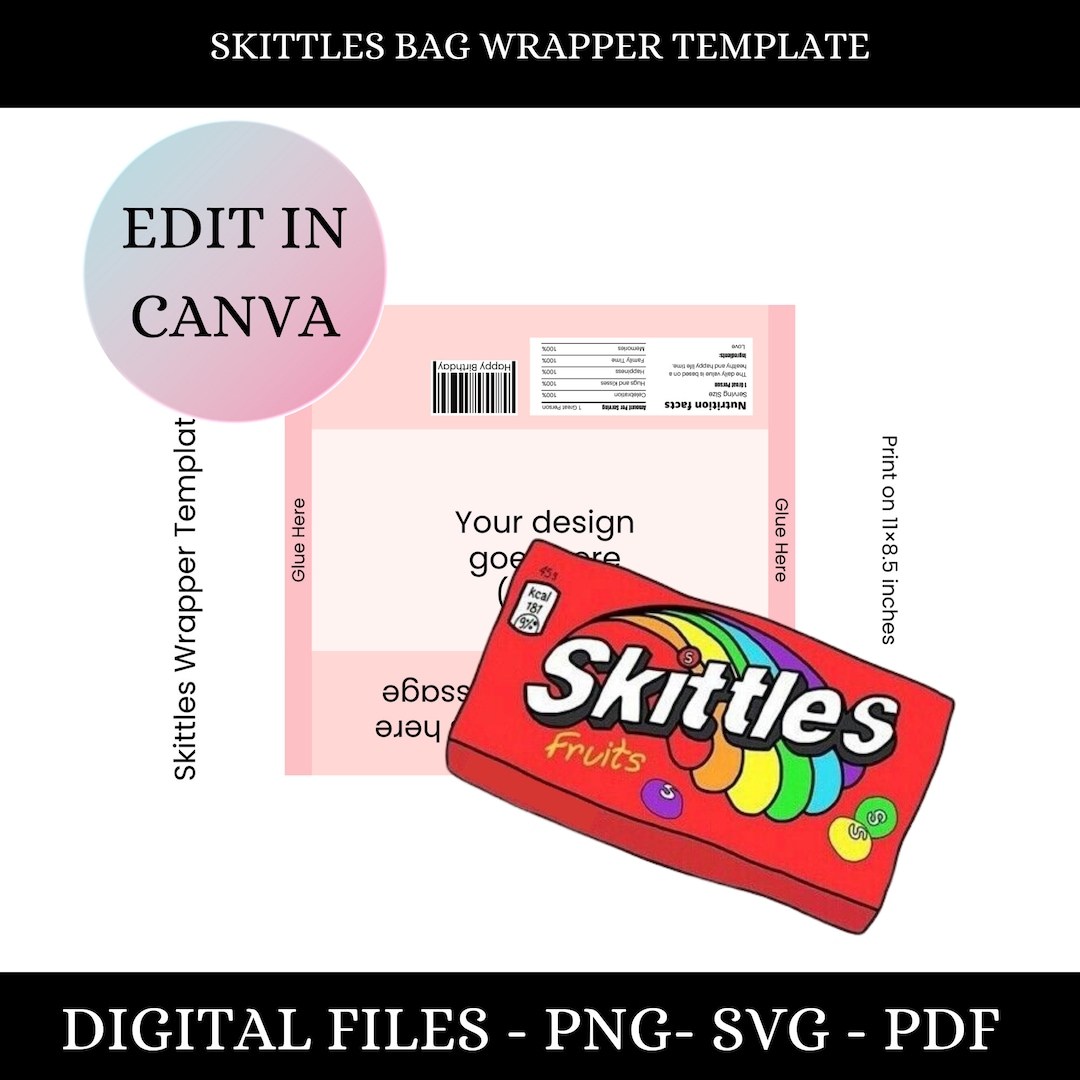 Personalized Skittles Wrapper, Printable Template, Birthday Party Favor ...