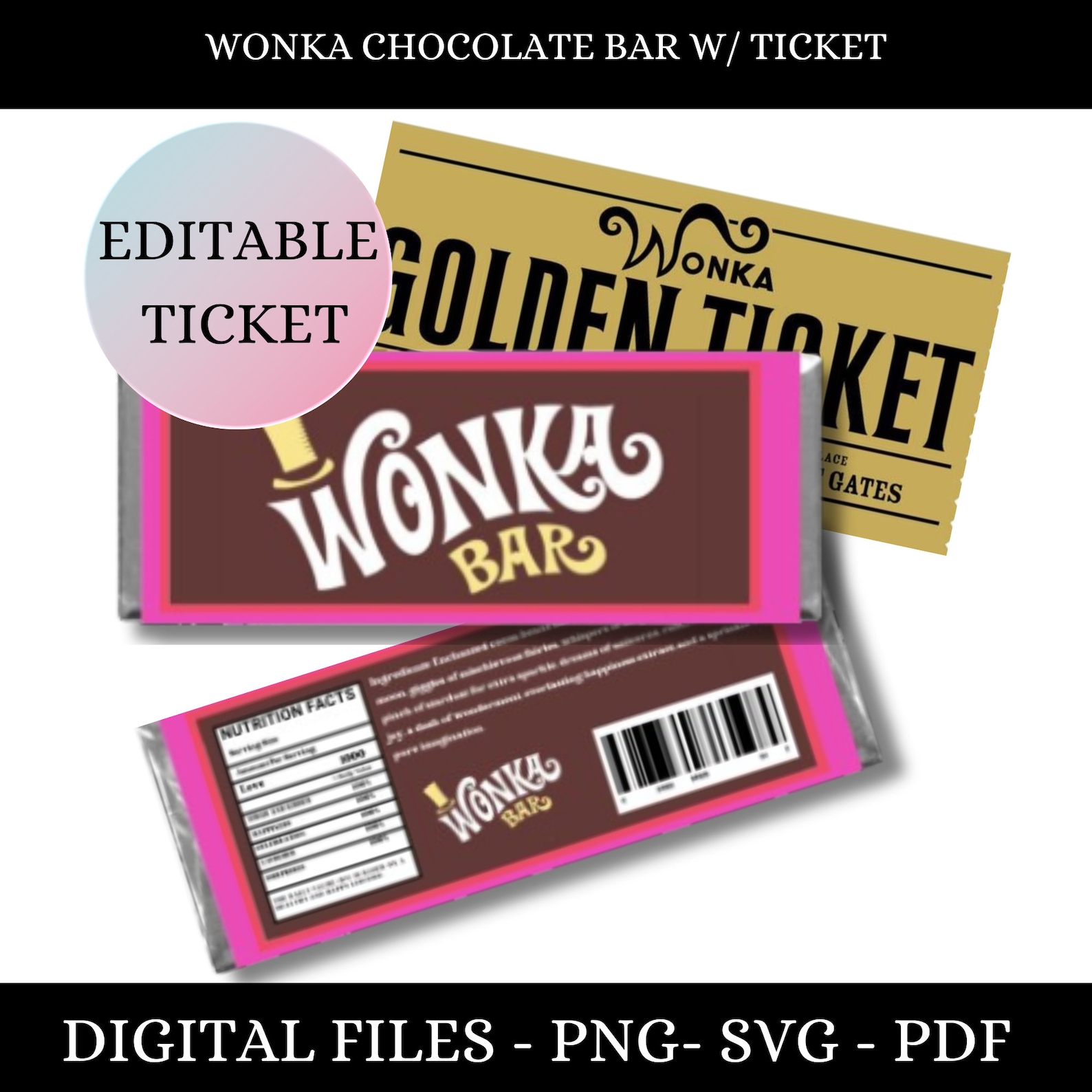 Willy Wonka Chocolate Bar Label - Printable PDF for Hershey's 1.55oz ...