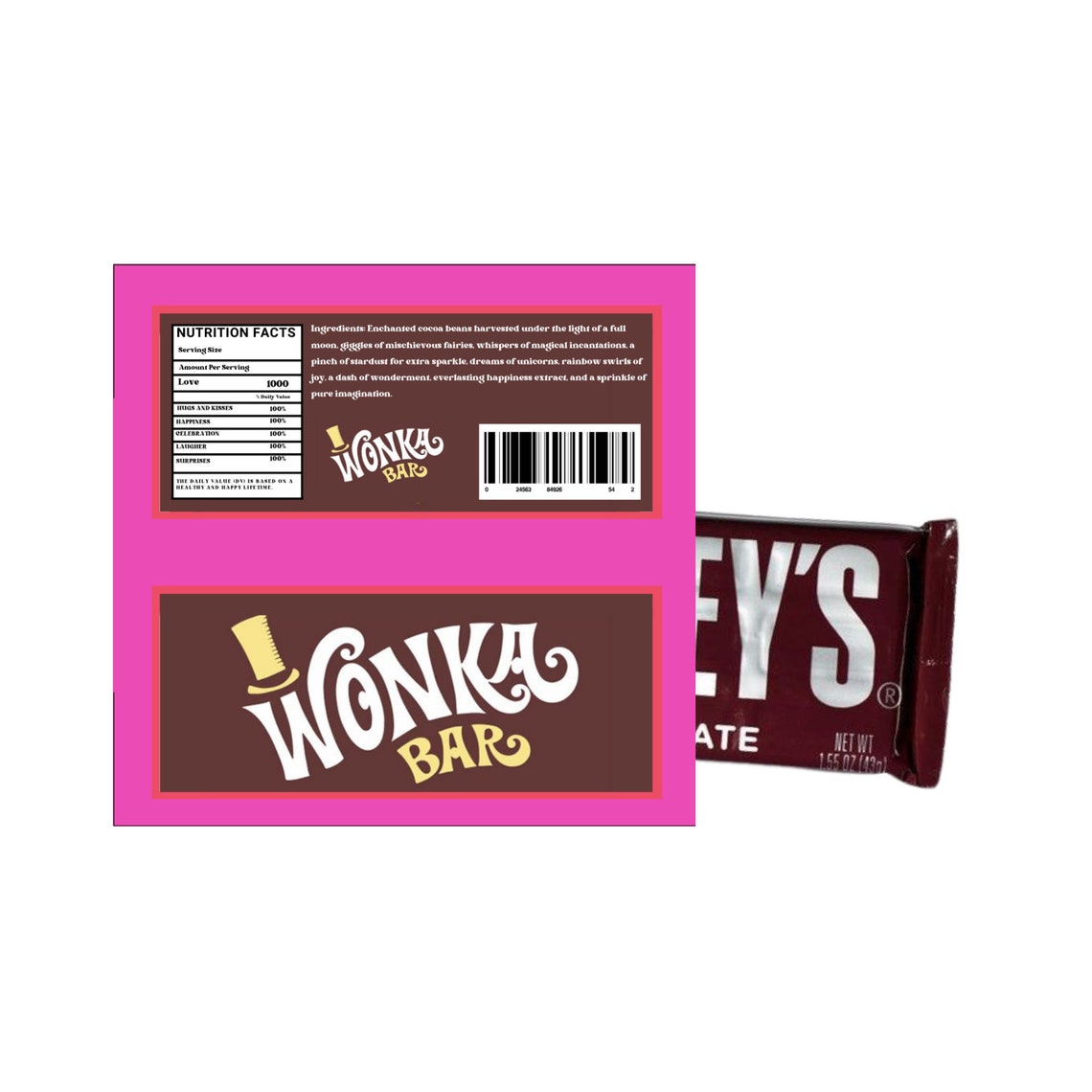 Willy Wonka Chocolate Bar Label - Printable PDF for Hershey's 1.55oz Bars - DIY Wrapper for ...