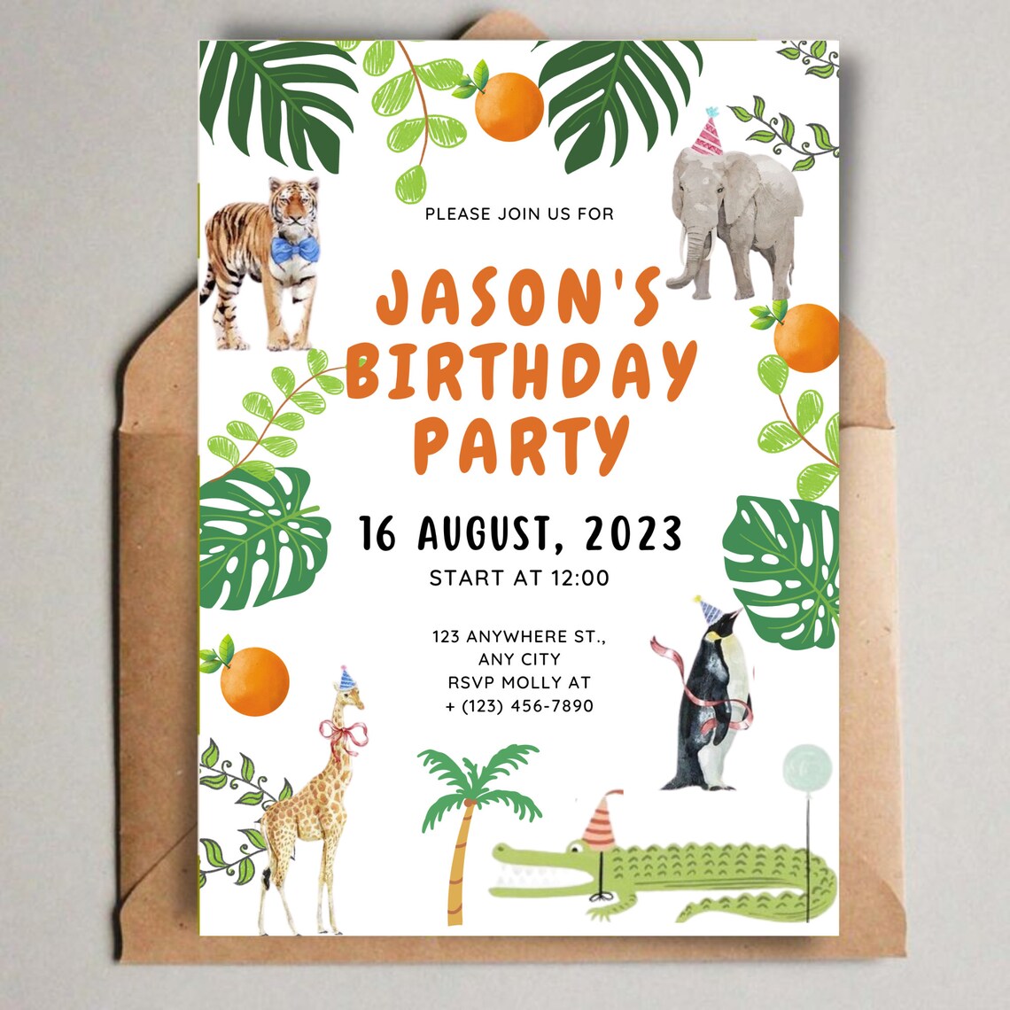 Editable Zoo Safari Birthday Invitation, Party Animals Invitation ...