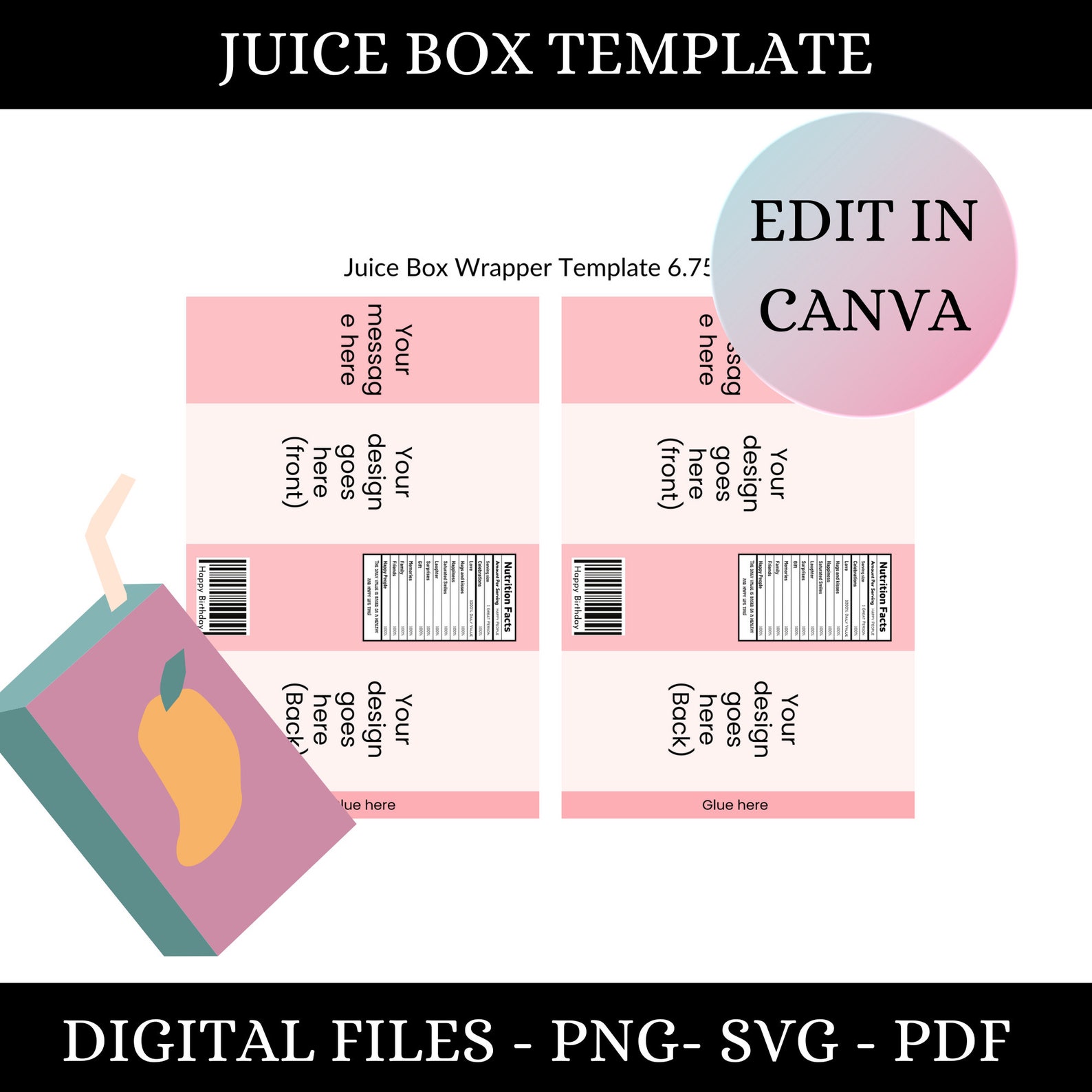 Personalized Juice Box Labels,printable Template, Birthday Party Favor ...