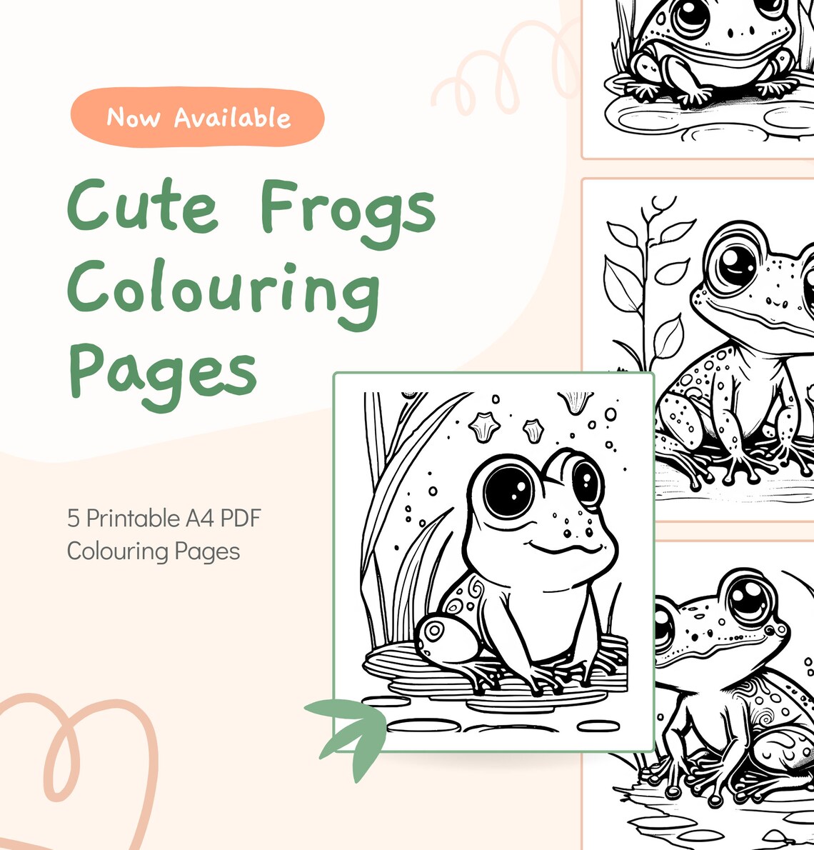 Colouring Pages Cute Frogs, 5 Colouring Pages, Colouring Sheets ...