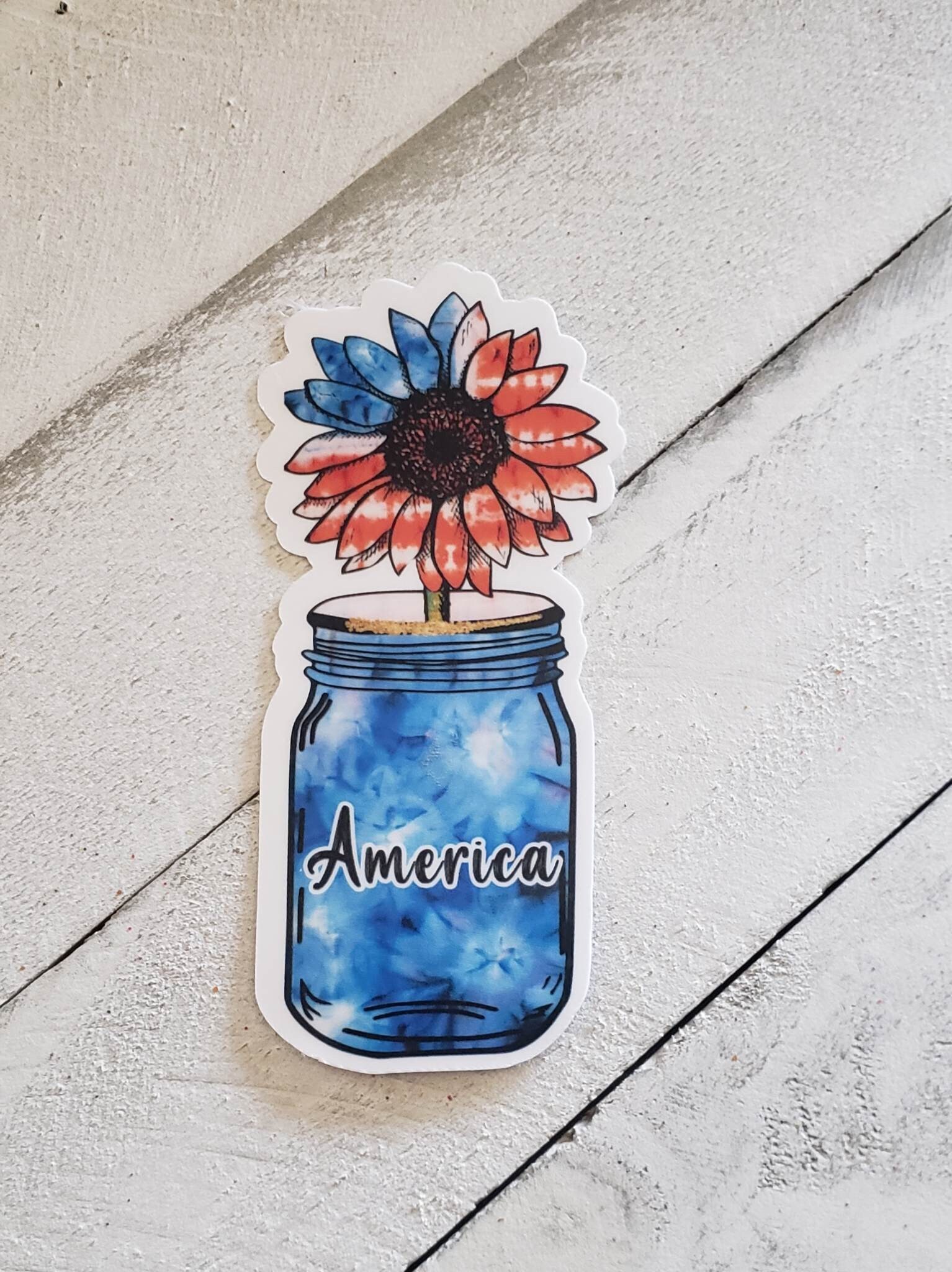 Red, White, Blue Sunflower in Mason Jar Sticker Water and Fade ...