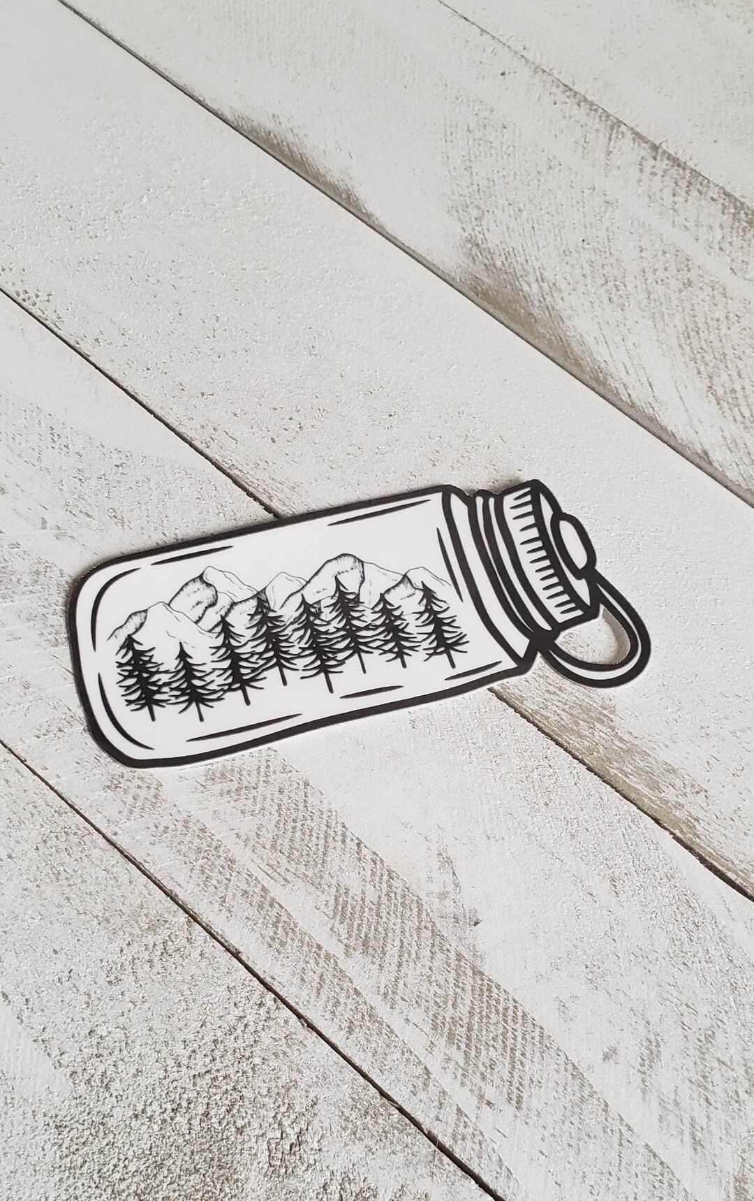 Water Bottle Shaped Sticker With Trees and Mountains | Water Bottle ...