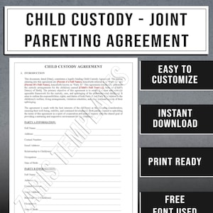 Child Custody Co-parenting Agreement Template | Easy Editable ...
