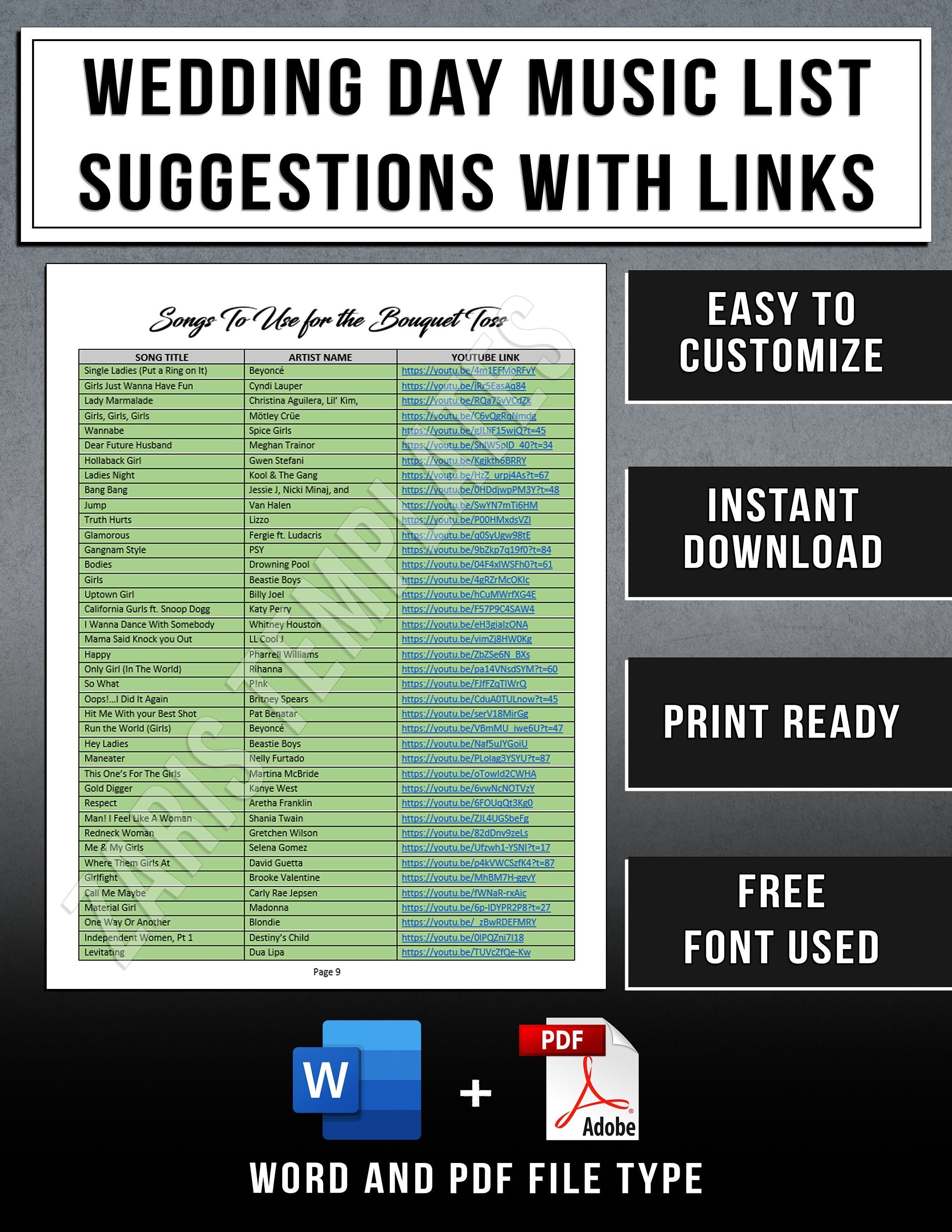 Wedding Day Music Playlist Template With Youtube Links | Disc Jockey ...