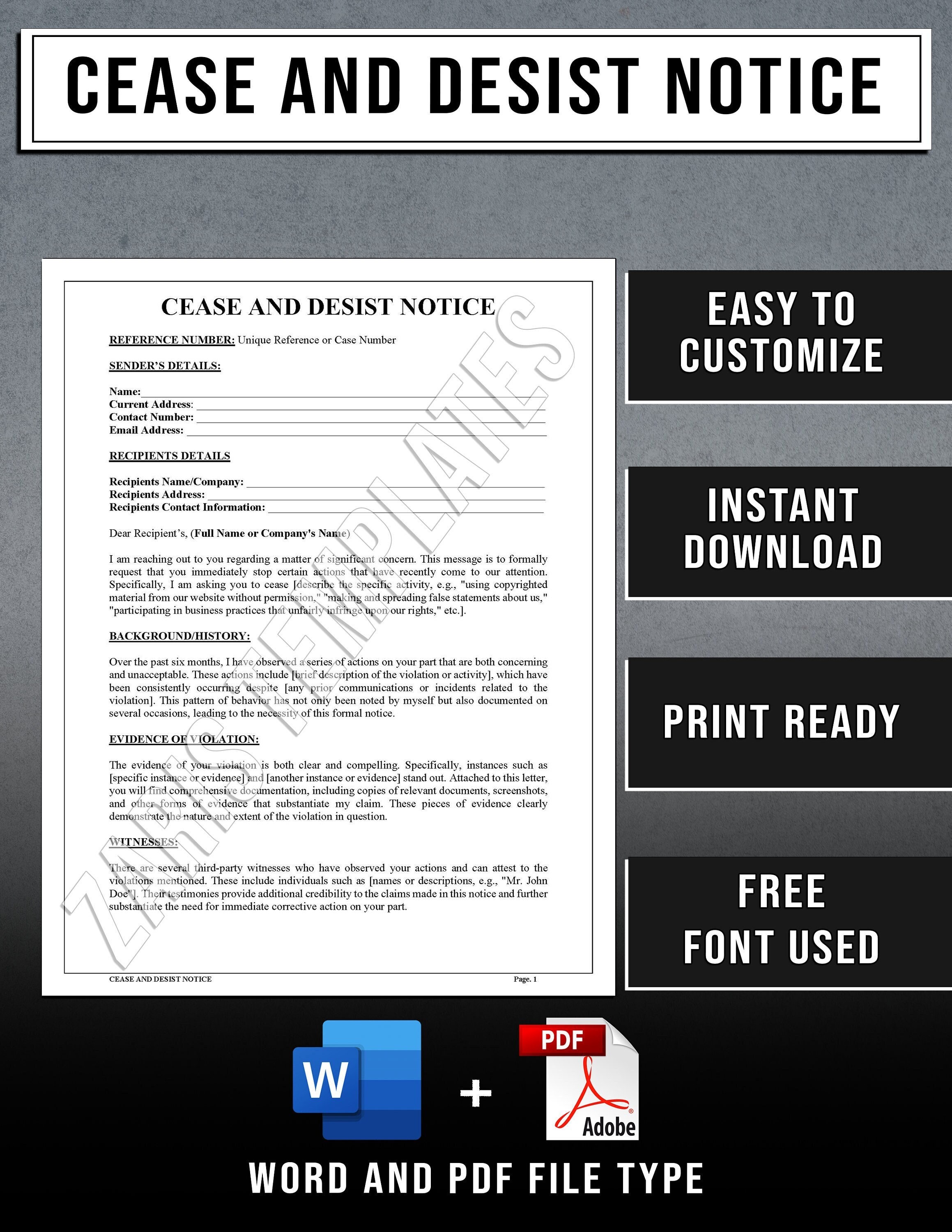 Cease and Desist Letter Notice Template | Formal Notice of Cease and ...