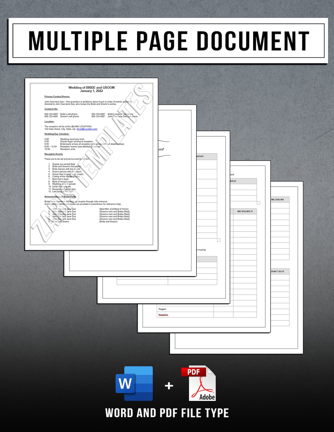 Wedding DJ Worksheet Template | Disc Jockey Time Line | Instant ...