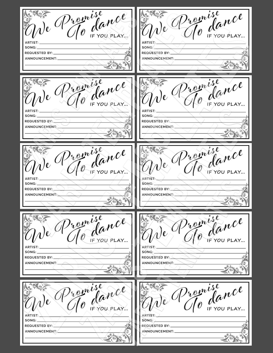 DJ Song Request Template | Disc Jockey Song Request Printable Card ...