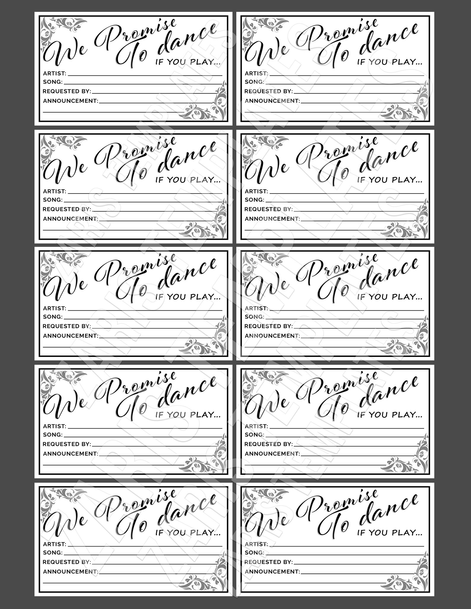 DJ Song Request Template | Disc Jockey Song Request Printable Card ...