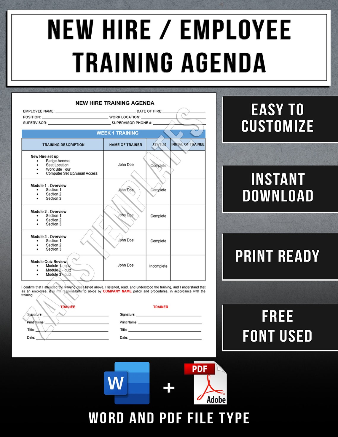 New Hire Training Agenda Template | New Employee Training Form ...