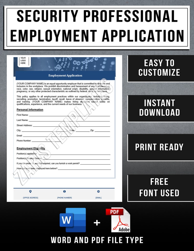 Security Professional Employment Application Template | Security Guard ...