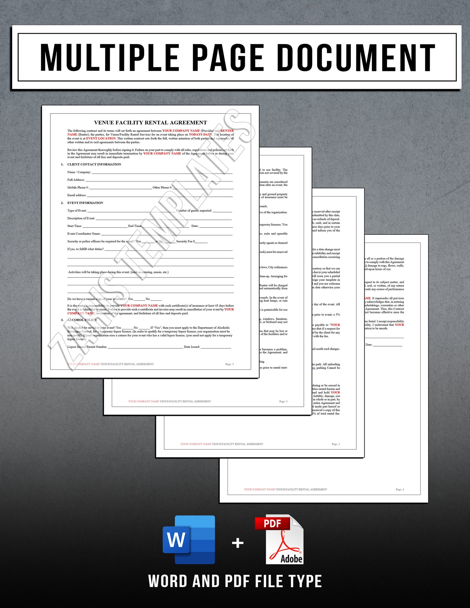 Venue Facility Rental Agreement Template | Event Space Rental Contract ...