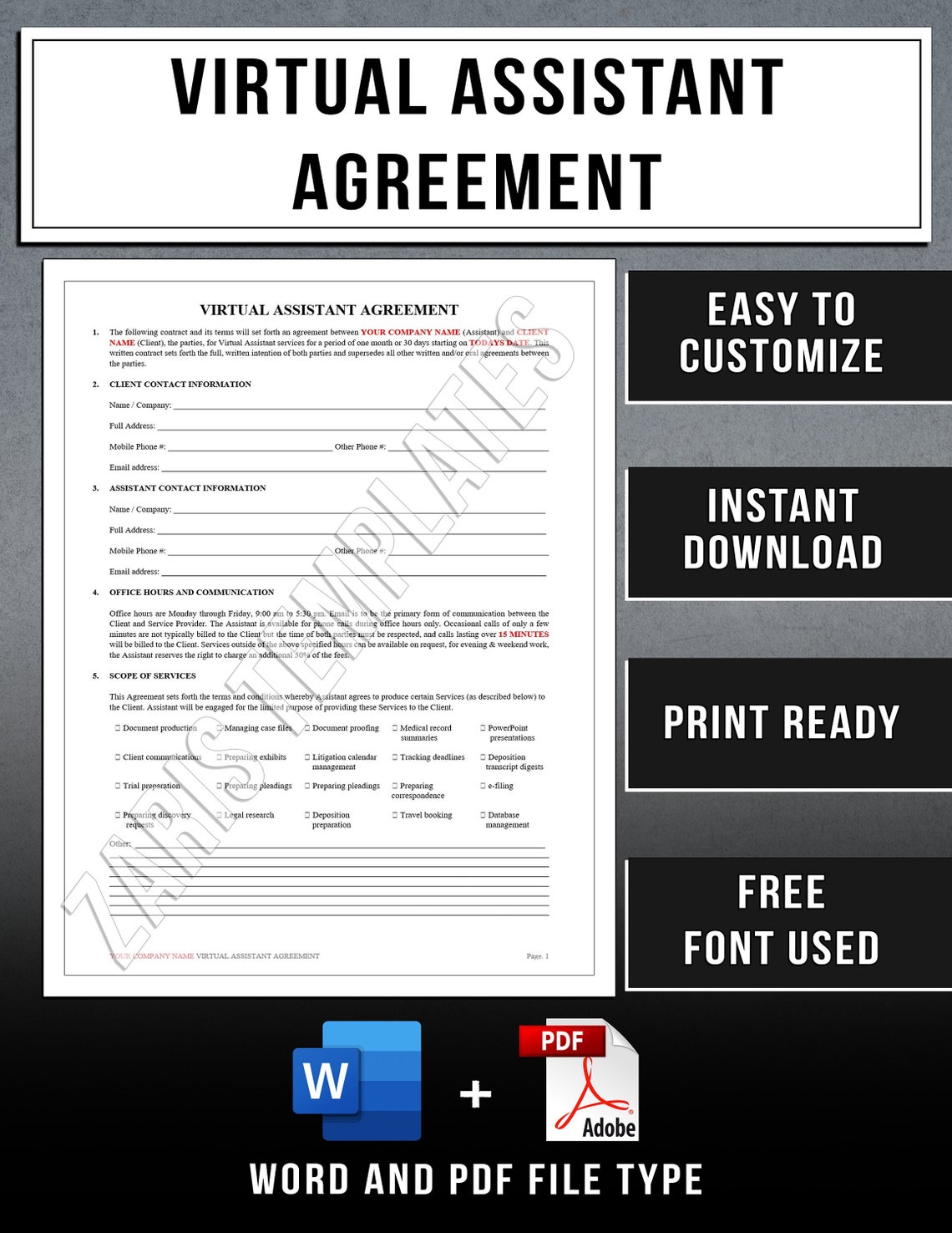 Virtual Assistant Agreement Remote Administrative Services Contract ...