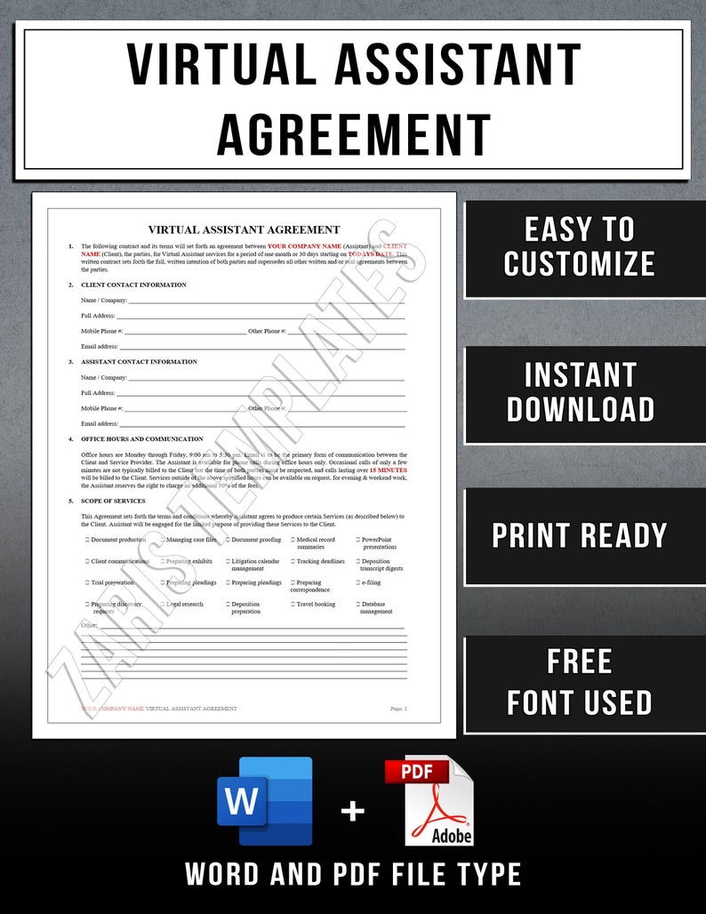 Virtual Assistant Agreement | Remote Administrative Services Contract ...