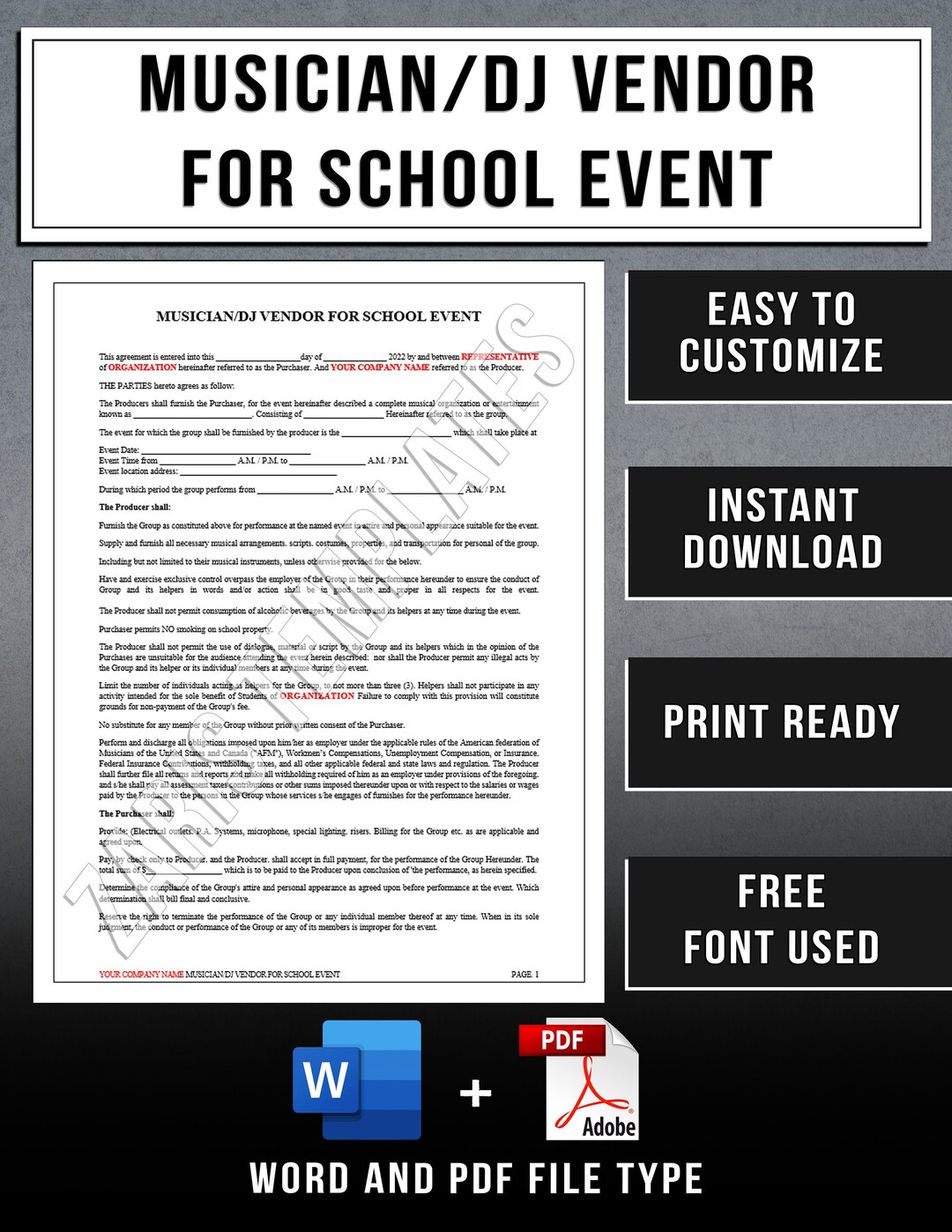 Musician DJ Vendor for School Event Contract Template | Musician Disc ...