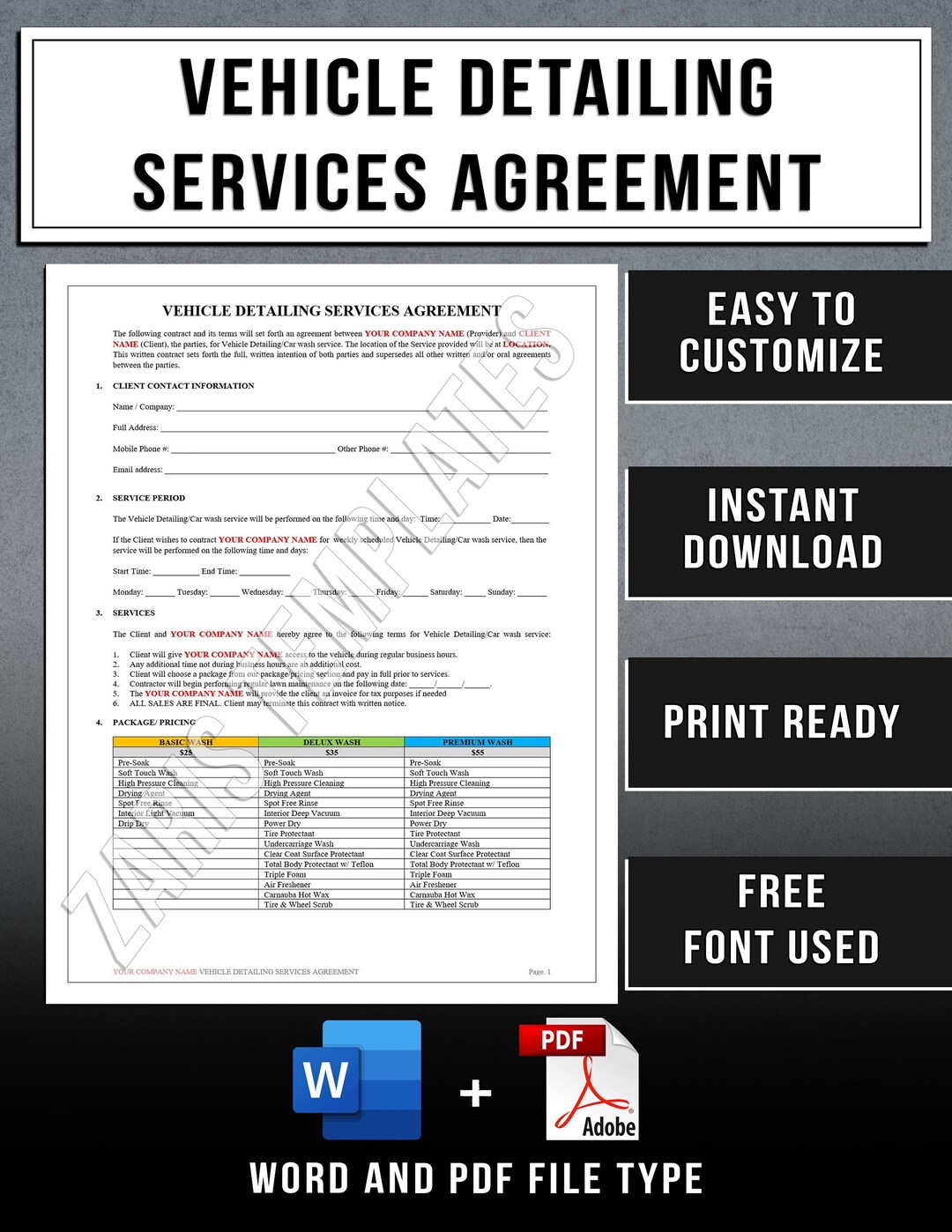 Vehicle Detailing Services Agreement Template | Auto Detailing Services ...