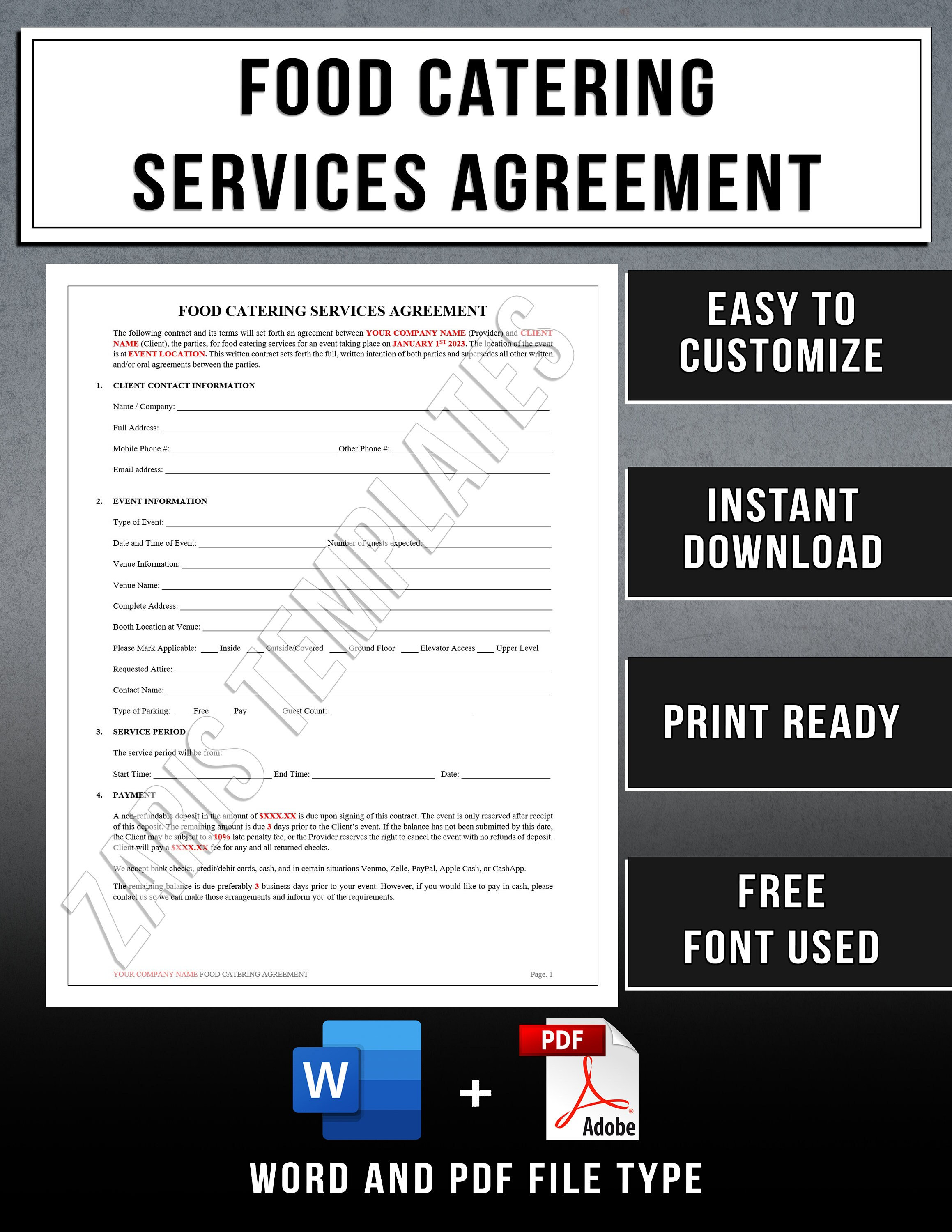 Food Catering Agreement Template | Catering Services Contract Form ...