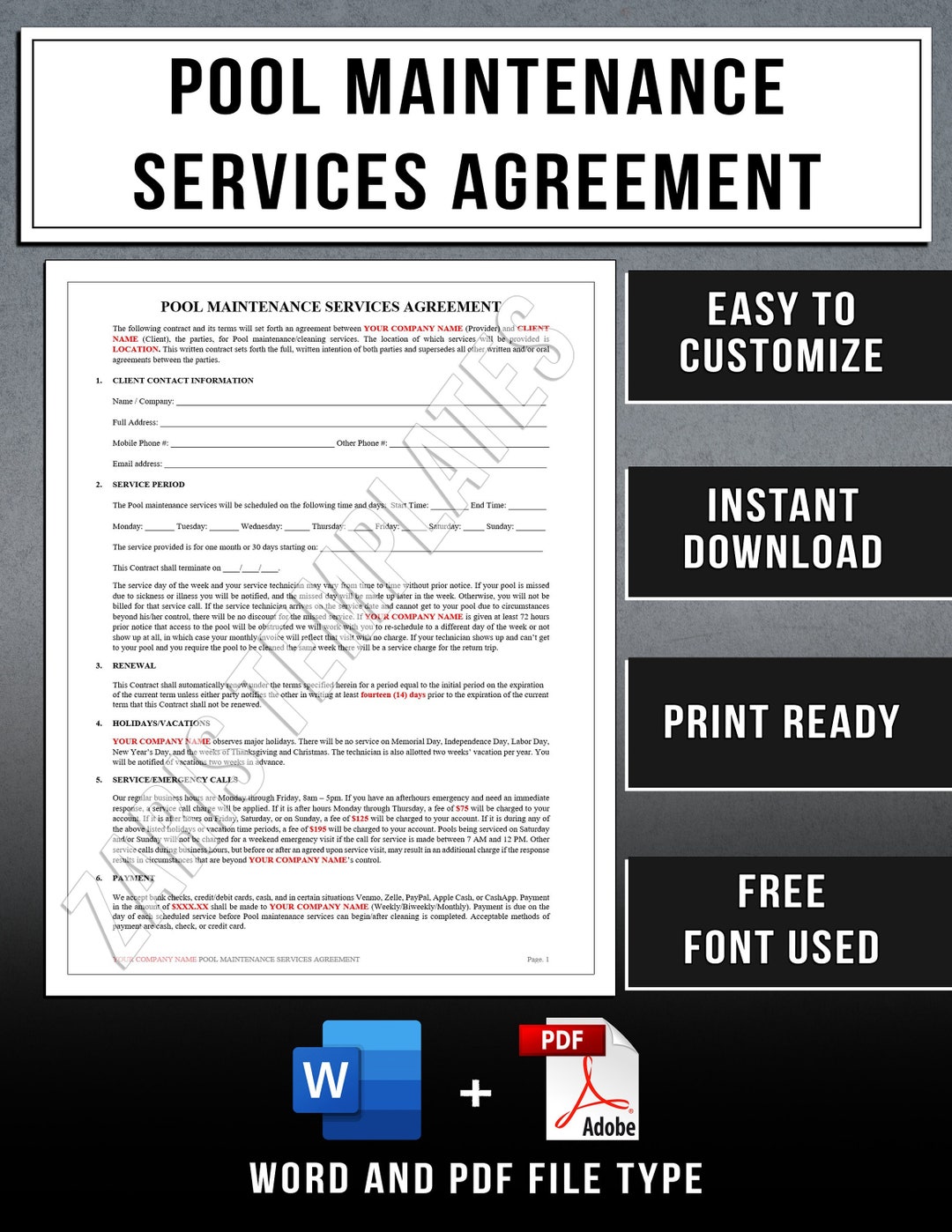 Pool Maintenance Services Agreement Template | Spa Care Services ...