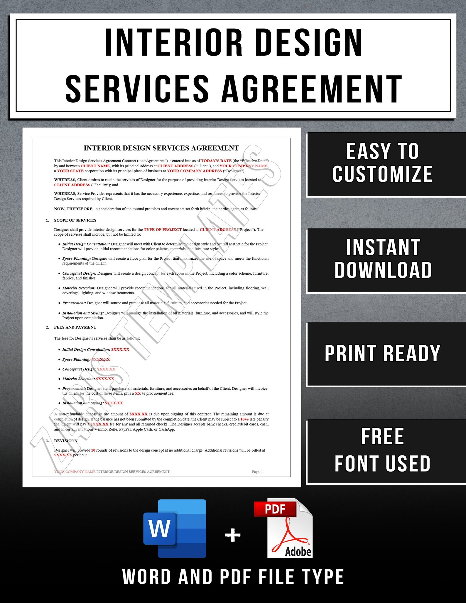 Interior Design Services Agreement Template | Interior Design Services ...