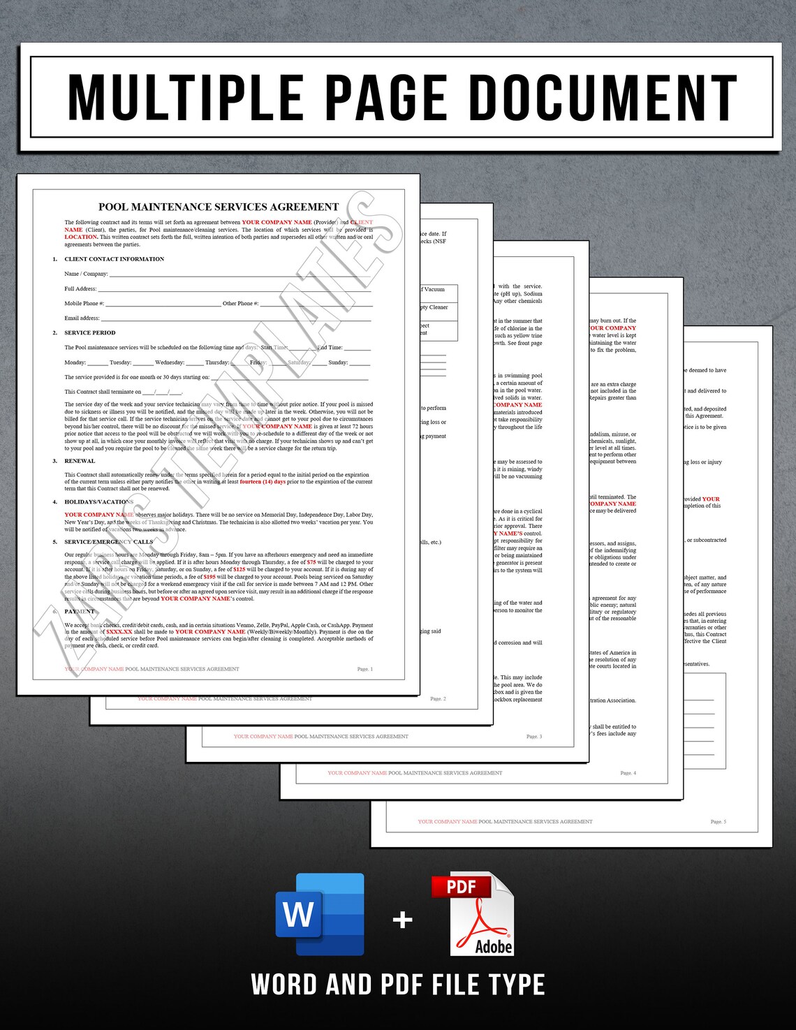 Pool Maintenance Services Agreement Template Spa Care Services Contract ...