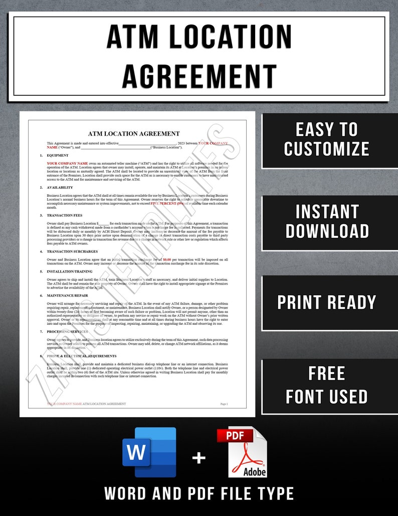 Atm Location Agreement Template | ATM Business Site Lease Agreement ...