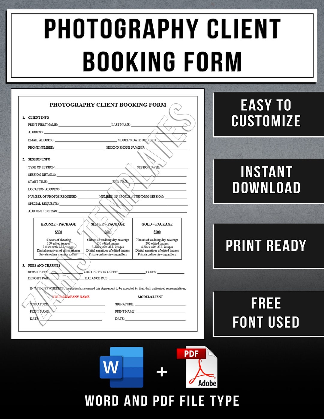 Photography Client Booking Form Contract Template | Photography ...