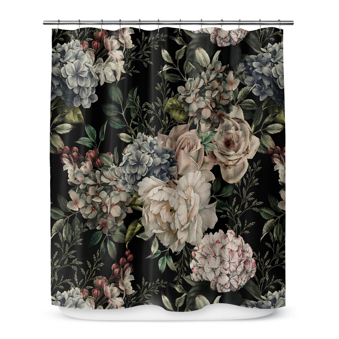Vintage Rose Floral Shower Curtain Black & White Victorian Print Dark ...
