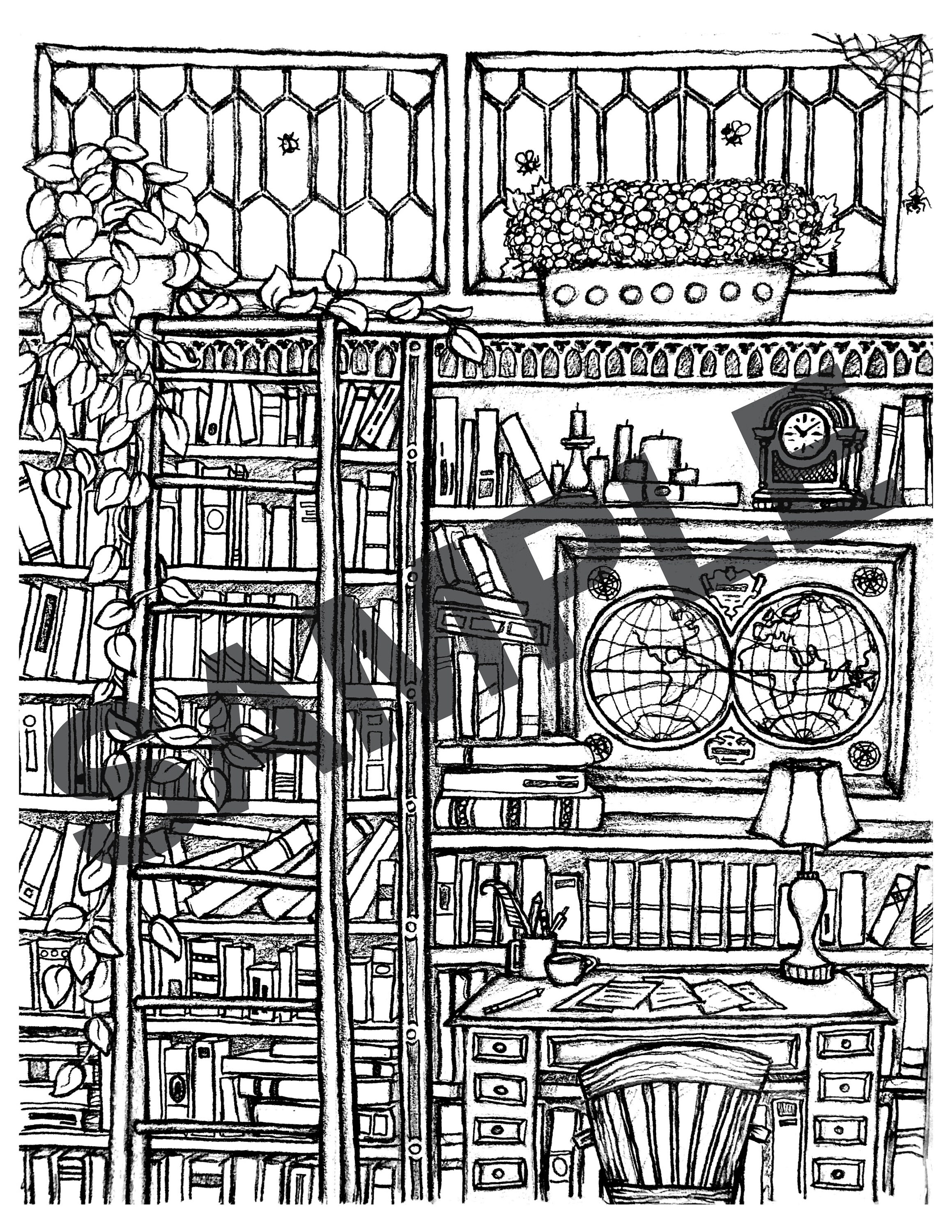 Library And Coloring Pages