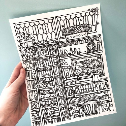 Library Printable Adult Coloring Page - Etsy