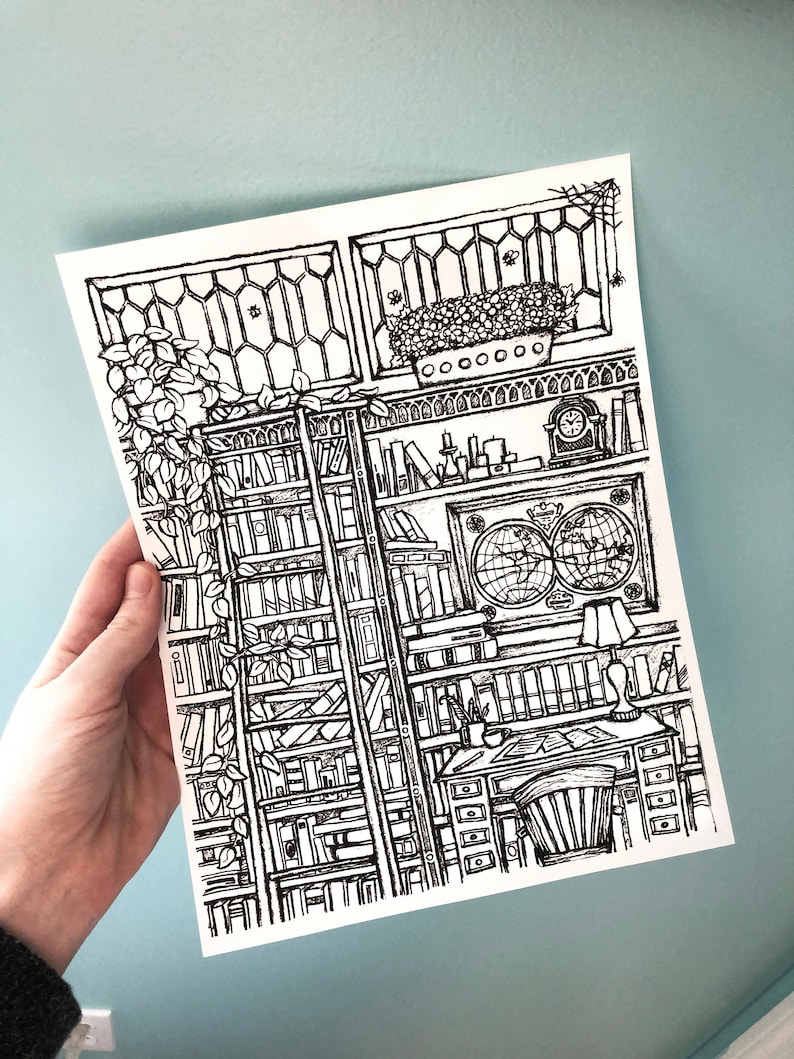 Library Printable Adult Coloring Page - Etsy