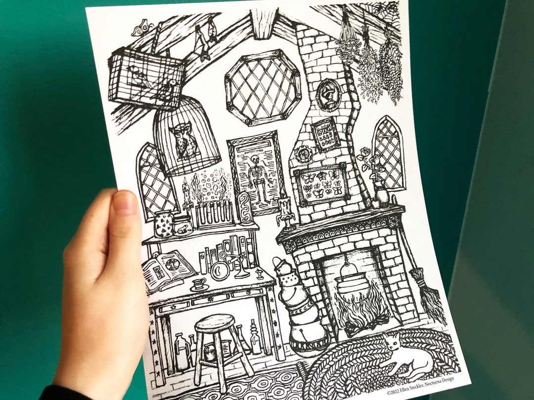 Witch's Cottage Printable Adult Coloring Page - Etsy