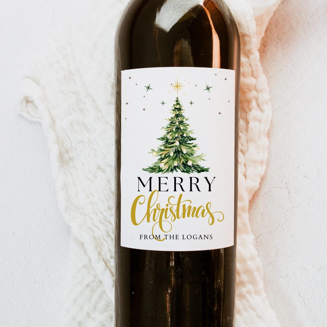 Merry Christmas Wine Labels, Holiday Champagne Labels, Holiday Party ...