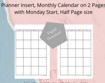 Half Page Calendar - Etsy