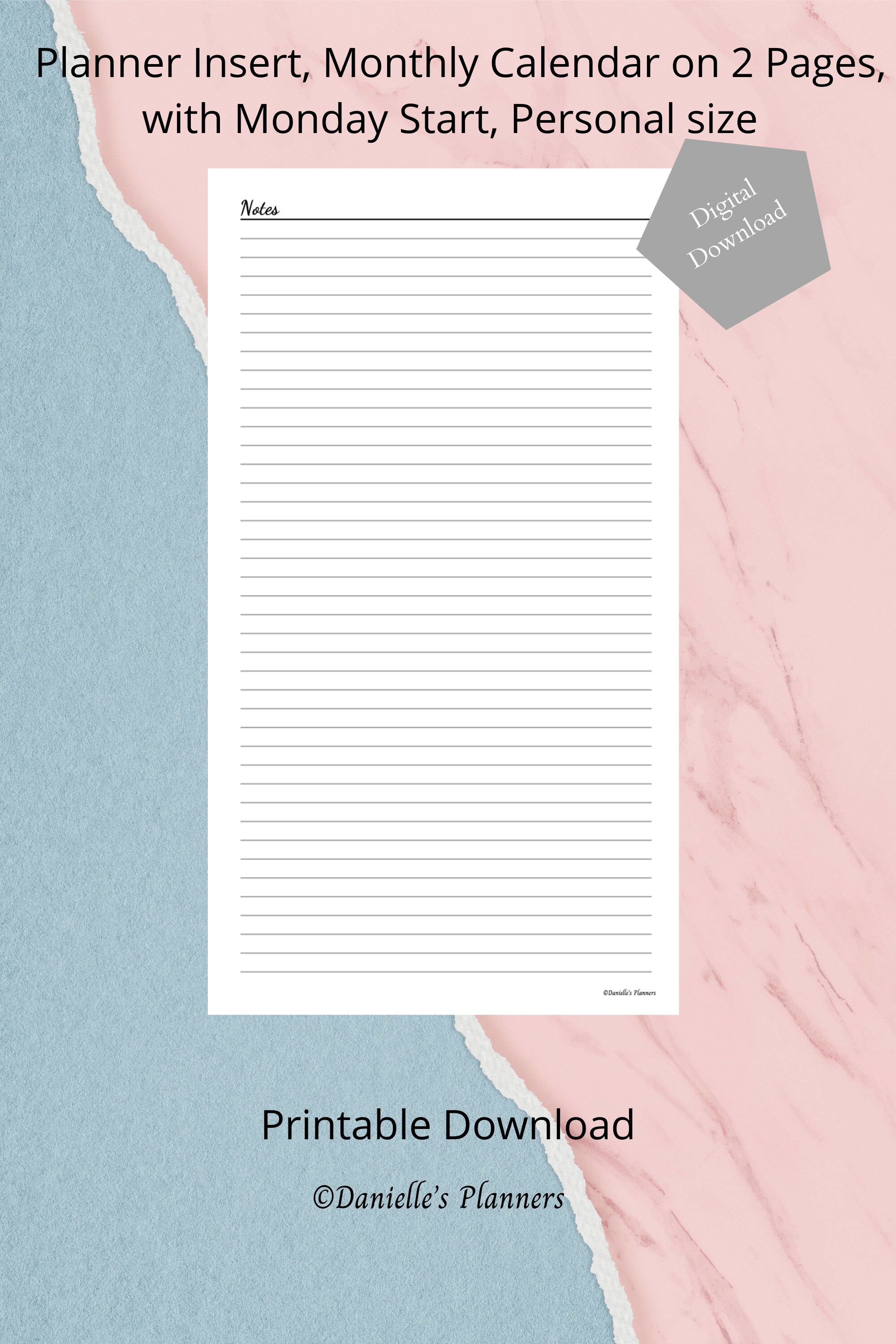 Planner Insert, Monthly Calendar on 2 Pages, With Sunday Start ...