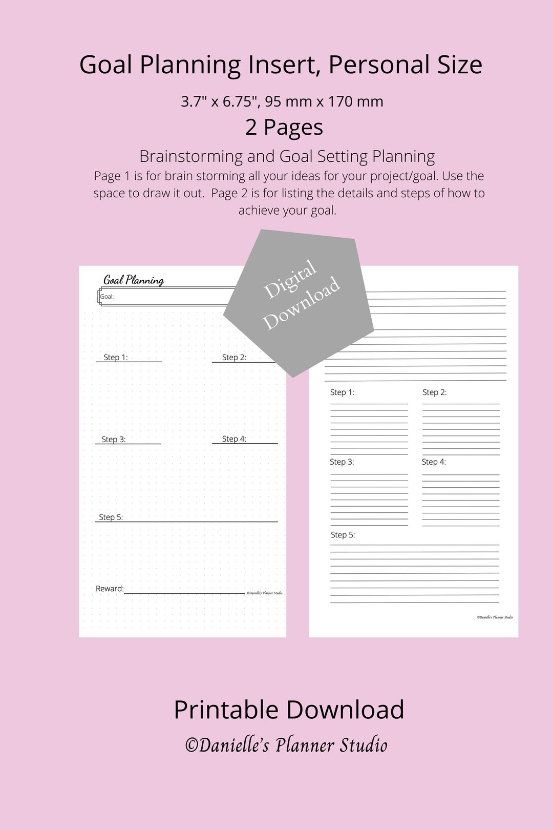 Goal Setting Planner Insert Personal Size, Project Planner Insert ...