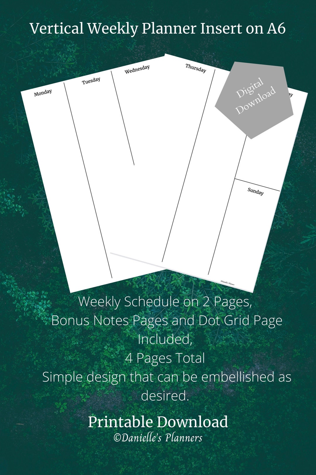 Vertical Weekly Planner With Dot Grid Insert A6, Digital Download ...
