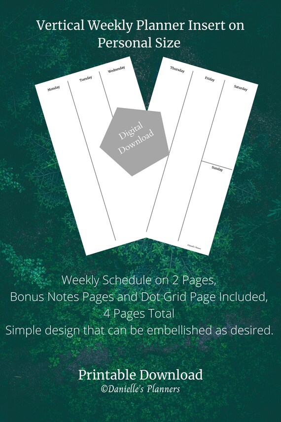 Vertical Weekly Planner With Dot Grid Insert Personal Size - Etsy