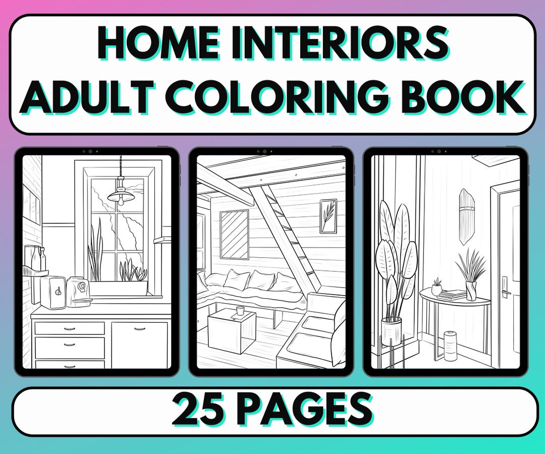 25 Page Home Interiors Adult Coloring Book - Etsy