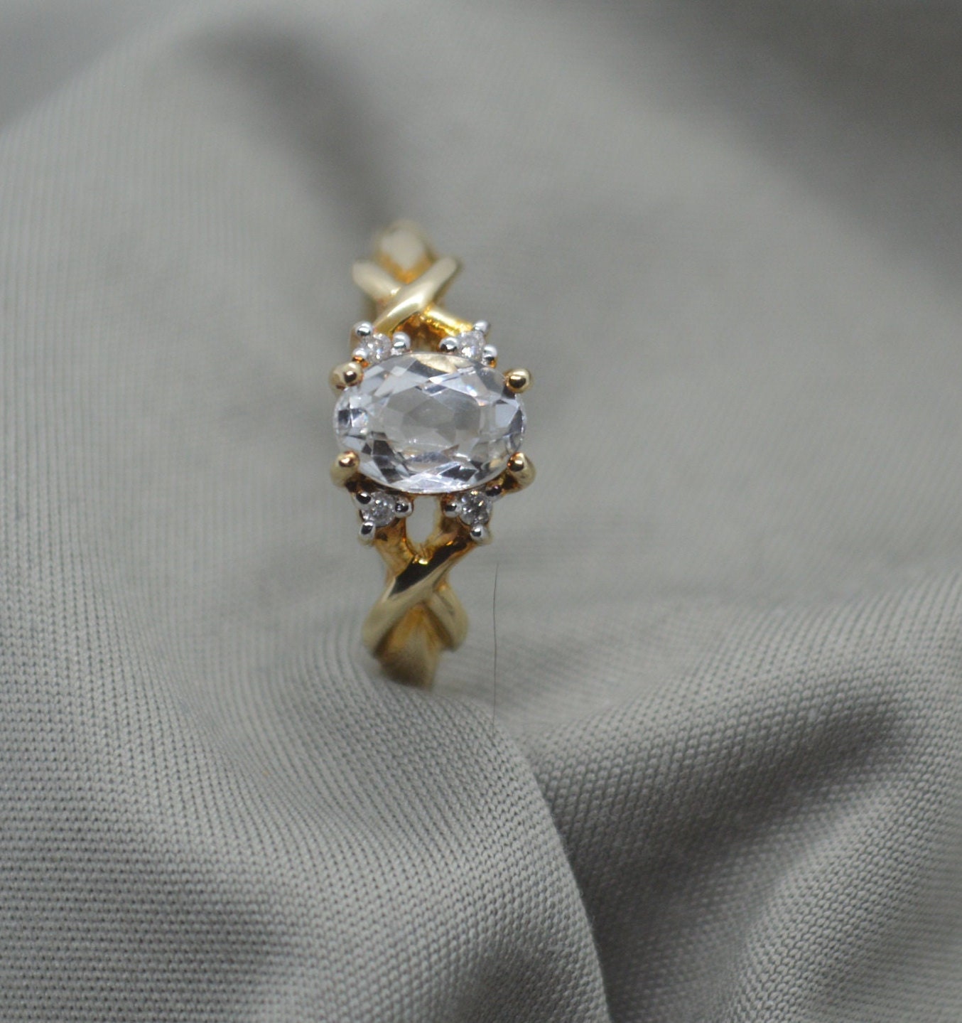 Fabulous Unique Spodumene/kunzite and Diamond 5 Stone Ring in 9ct Gold ...