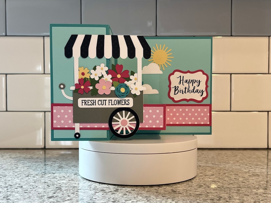 Handmade 3D Flower Cart Card - Etsy