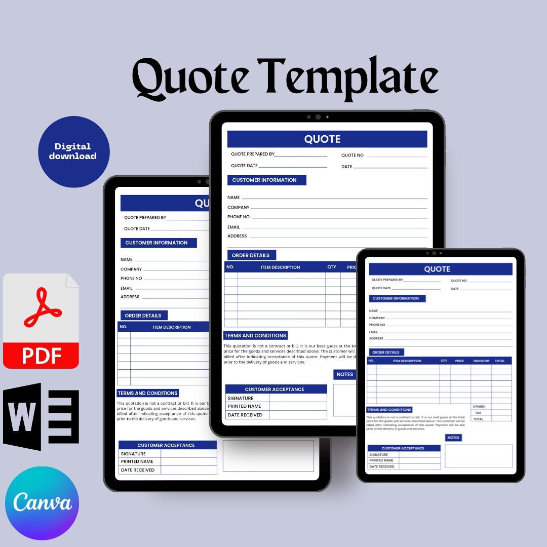 Quote Invoice, Service Invoice Template Canva/pdf/google Docs/word ...