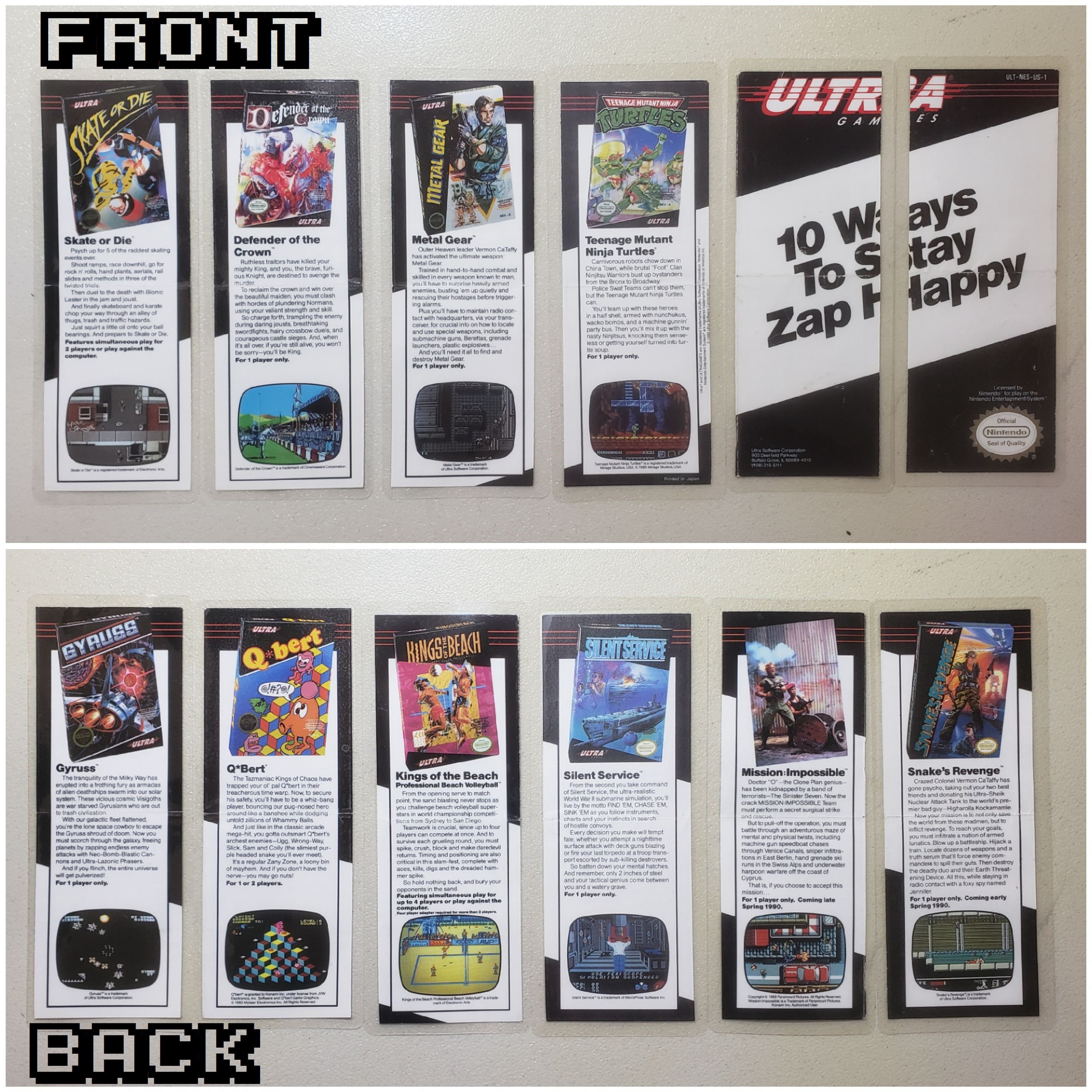 Nintendo NES Bookmarks From Vintage Konami / Ultra Games Advertising ...