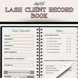 Lash Tech Client Record Book Lash Mapping Digital Journal Lash Artist ...