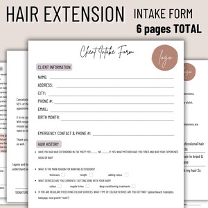 Hair Extension Consultation Form Hair Consult Extension Client Intake ...