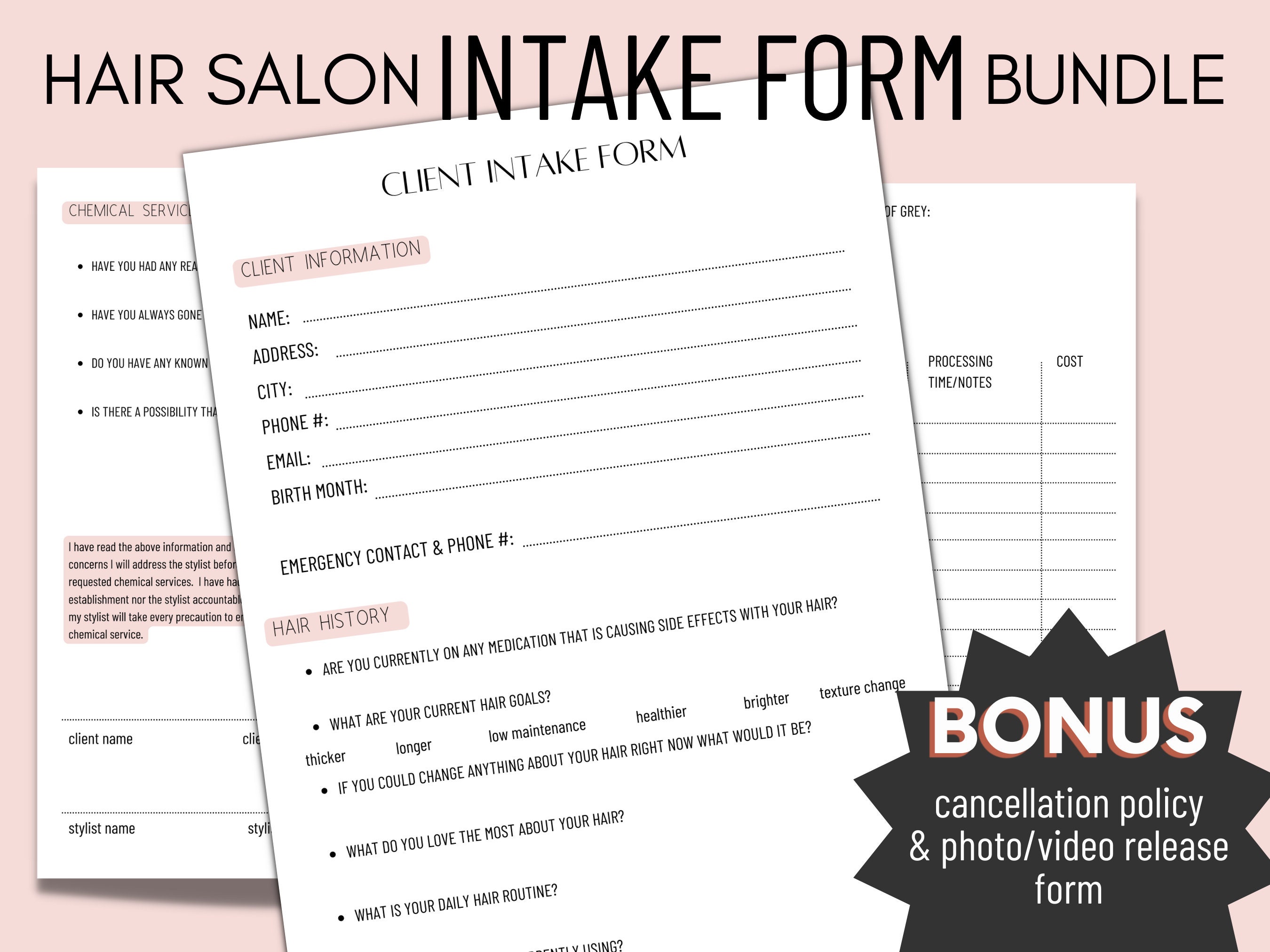 Hair Stylist Client Intake Form Hairdresser Consultation Form - Etsy ...