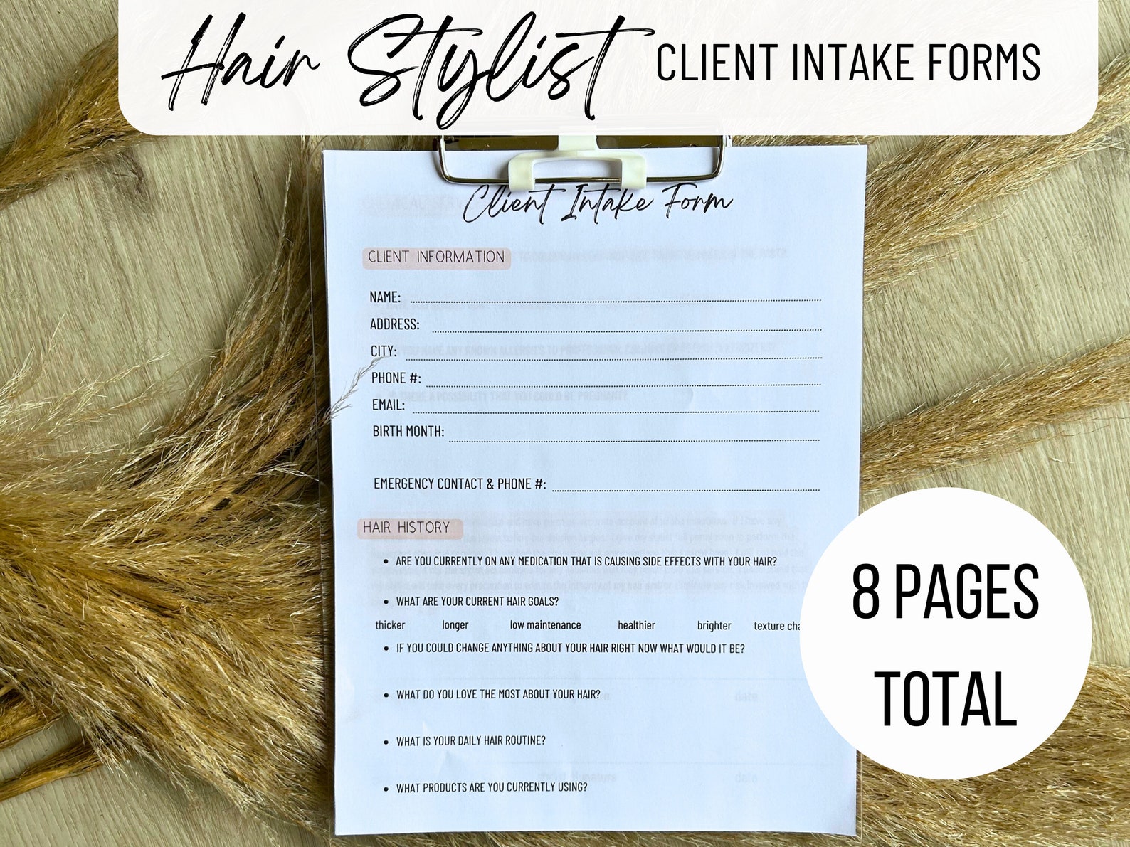 Hair Salon Client Intake Form Hair Client Consultation Form - Etsy