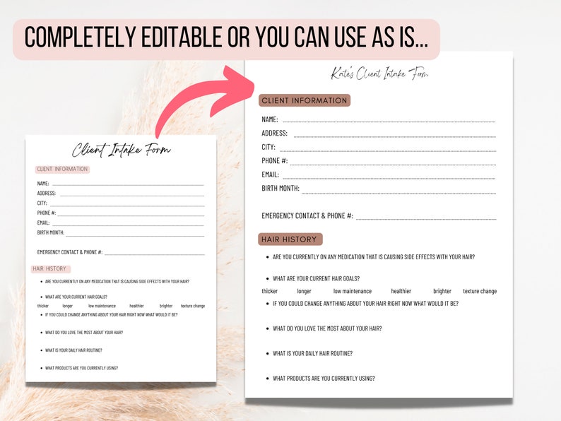 Hair Salon Client Intake Form Hair Client Consultation Form - Etsy