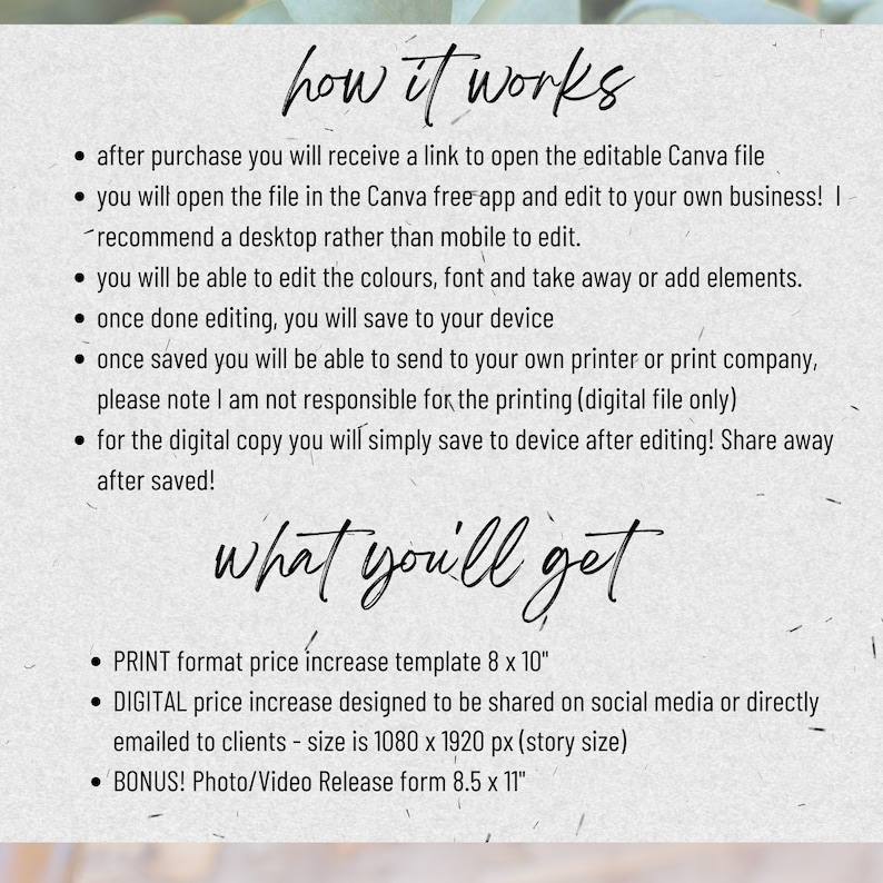 Service Increase Notice Template Hairstylist Business Forms Price ...